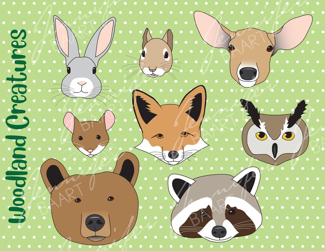 Woodland Creatures Graphics Cute Clip Art - Etsy