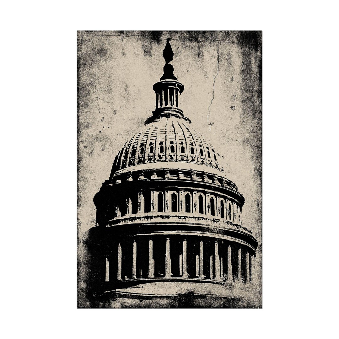 Vintage Capitol Dome Rolled Poster | Washington DC Architectural Print ...