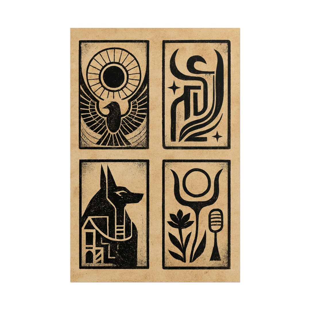 Egyptian Symbol Art Rolled Poster | Anubis, Sun, Botanical Prints - Etsy