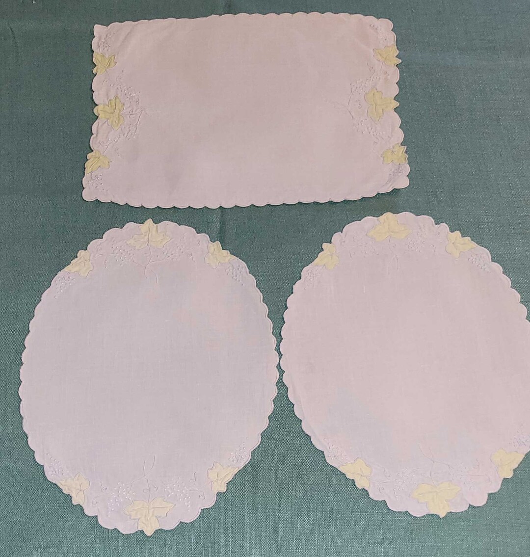 Vintage 3 Pc. Embroidered Madeira Doily Set White and Yellow - Etsy