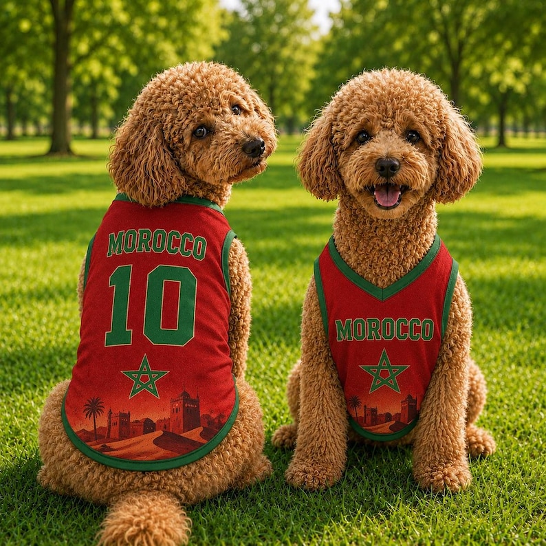 Morocco Dog Soccer Jersey, Moroccan Flag Pet Shirt, Red Football Puppy ...