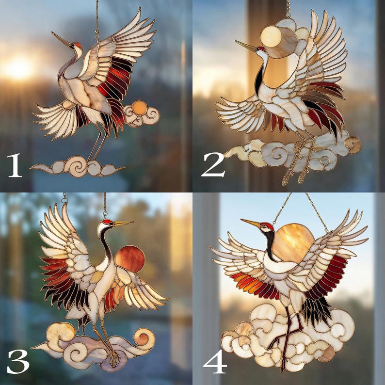 Red Crowned Crane Suncatcher, Symbol of Longevity Good Luck Gift ...