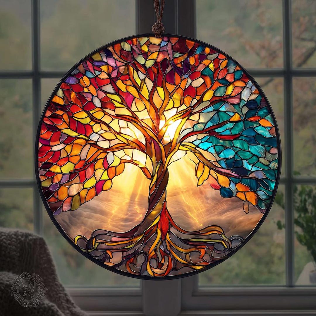 Magic Tree of Life Stained Glass Suncatcher, Window Hanging Decor, Tree ...