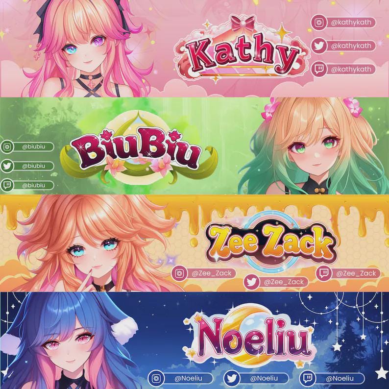 Custom Twitch Banner | Anime Vtuber Twitch Banner | Kawaii Streamer ...