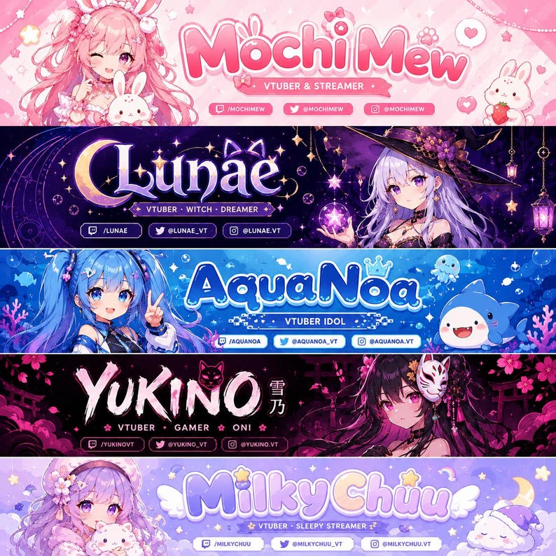 Custom Twitch Banner | Anime Vtuber Twitch Banner | Kawaii Streamer ...