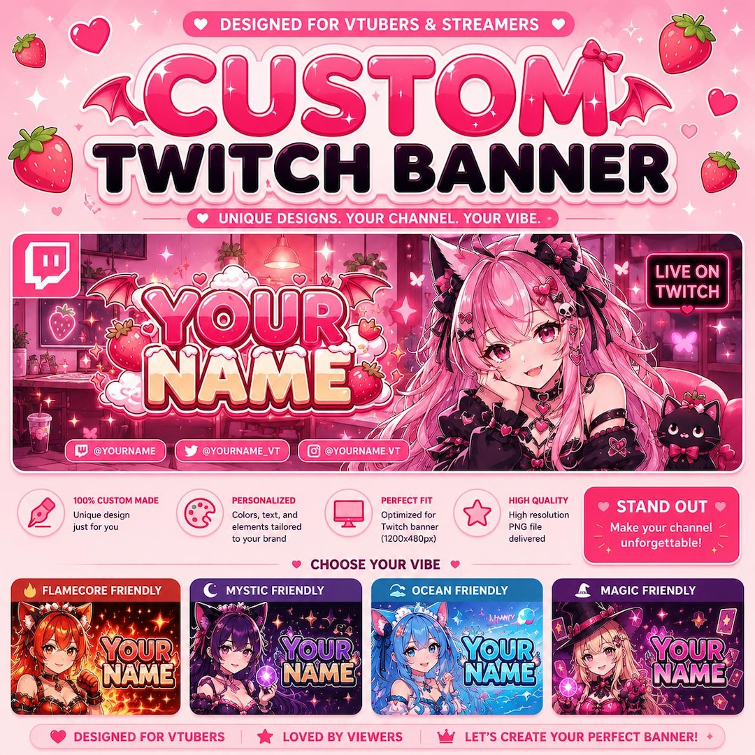 Custom Twitch Banner | Anime Vtuber Twitch Banner | Kawaii Streamer ...