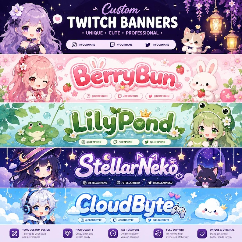 Custom Twitch Banner | Anime Vtuber Twitch Banner | Kawaii Streamer ...