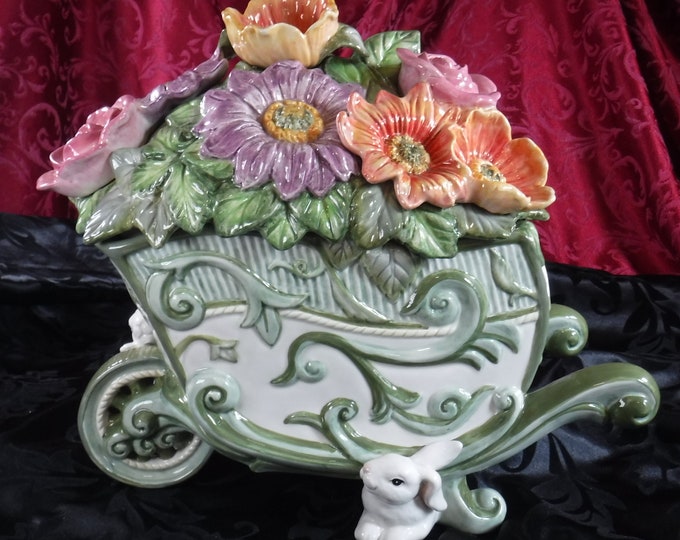 Fitz and Floyd Madeline's Garden Cookie Jar, Wheel Barrow With Flowers ...