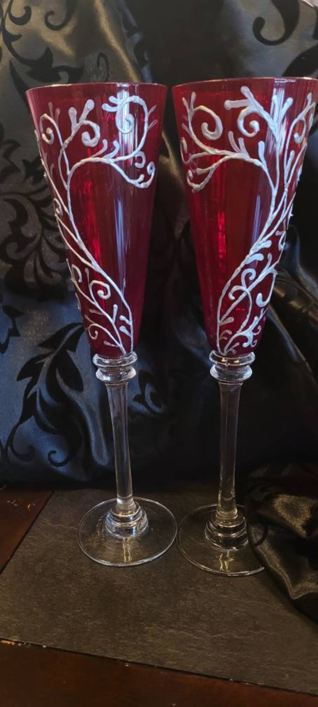 Pair of Beautiful Red Ruby Glasses Hand Painted Hearts. Perfect for Any ...