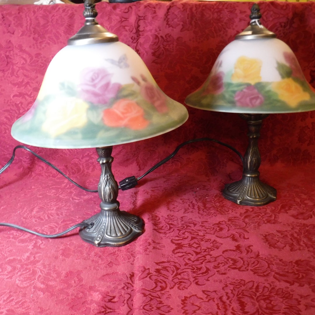 Two Reverse Painted Lamps. Red and Yellow Roses. Nice Colors. - Etsy