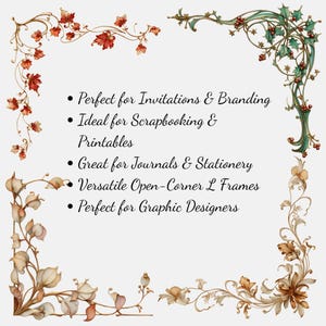 Art Nouveau Floral L-shape Corner Frames • Botanical Decorative Clipart ...
