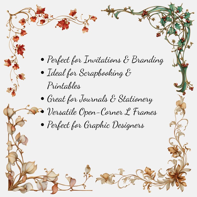 Art Nouveau Floral L-shape Corner Frames • Botanical Decorative Clipart ...