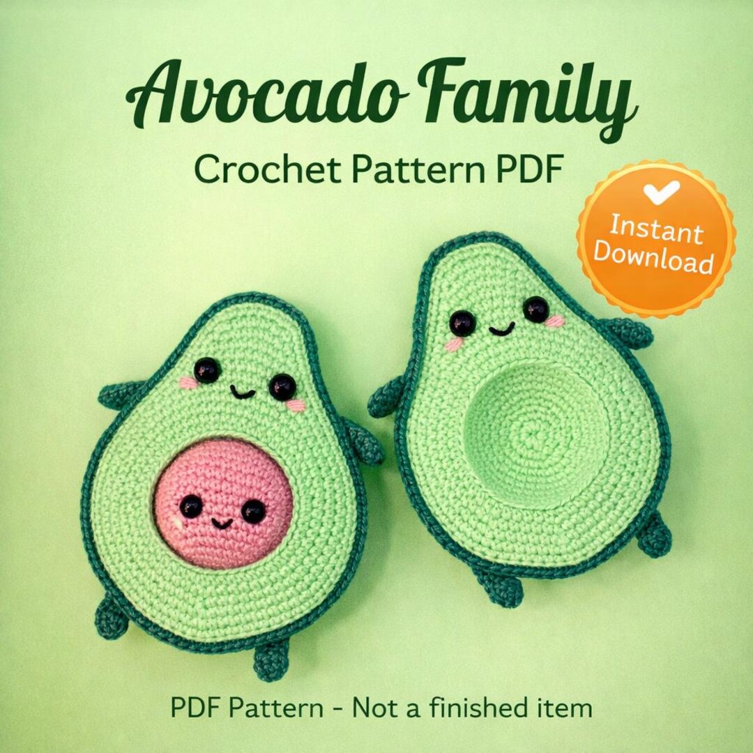 Avocado Crochet Pattern PDF | Kawaii Avocado Amigurumi Set | Avocado ...