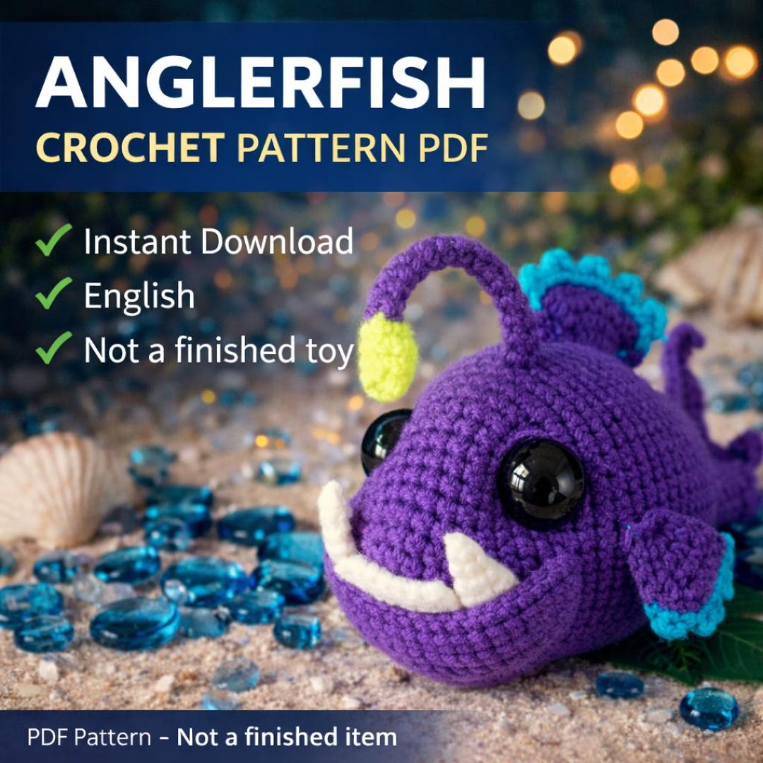 Crochet Anglerfish Amigurumi Pattern, Kawaii Deep Sea Fish (PDF Pattern ...