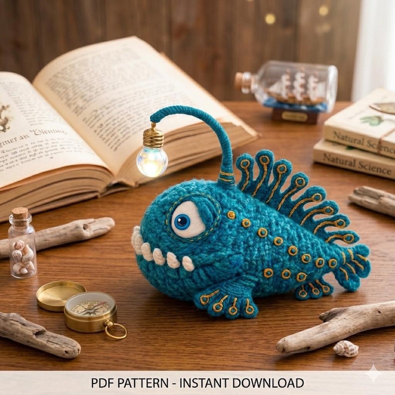 Crochet Anglerfish Pattern PDF, Low Sew Amigurumi Sea Creature Plushie ...