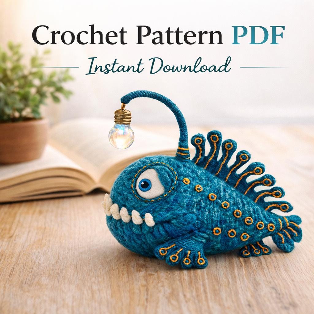 Crochet Anglerfish Pattern PDF, Low Sew Amigurumi Sea Creature Plushie ...