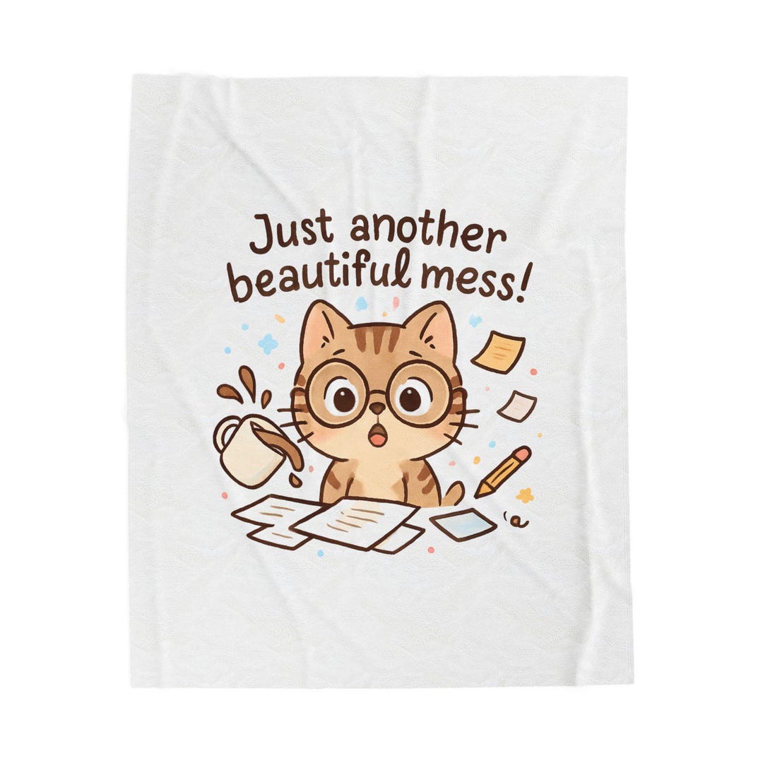 Just Another Beautiful Mess Cat Illustration Velveteen Blanket | Cute ...