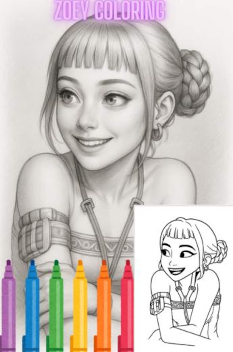 Zoey Kpop Demon Hunter Coloring Anime Pages Printable Manga Outline ...