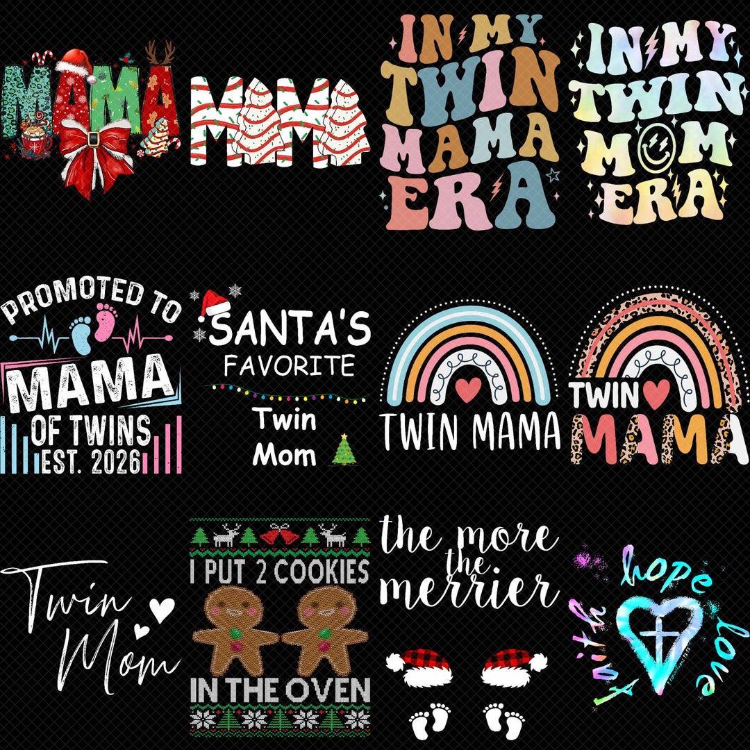 Twin Mama Christmas Clipart Bundle - Twin Mom PNG, Holiday Designs ...