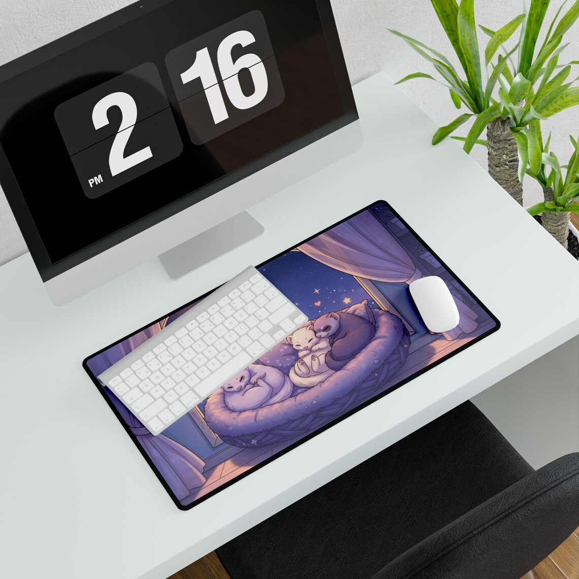 Cute Ferret Moon Night Desk Mat XXL Mouse Pad, Kawaii Animal Sleeping ...