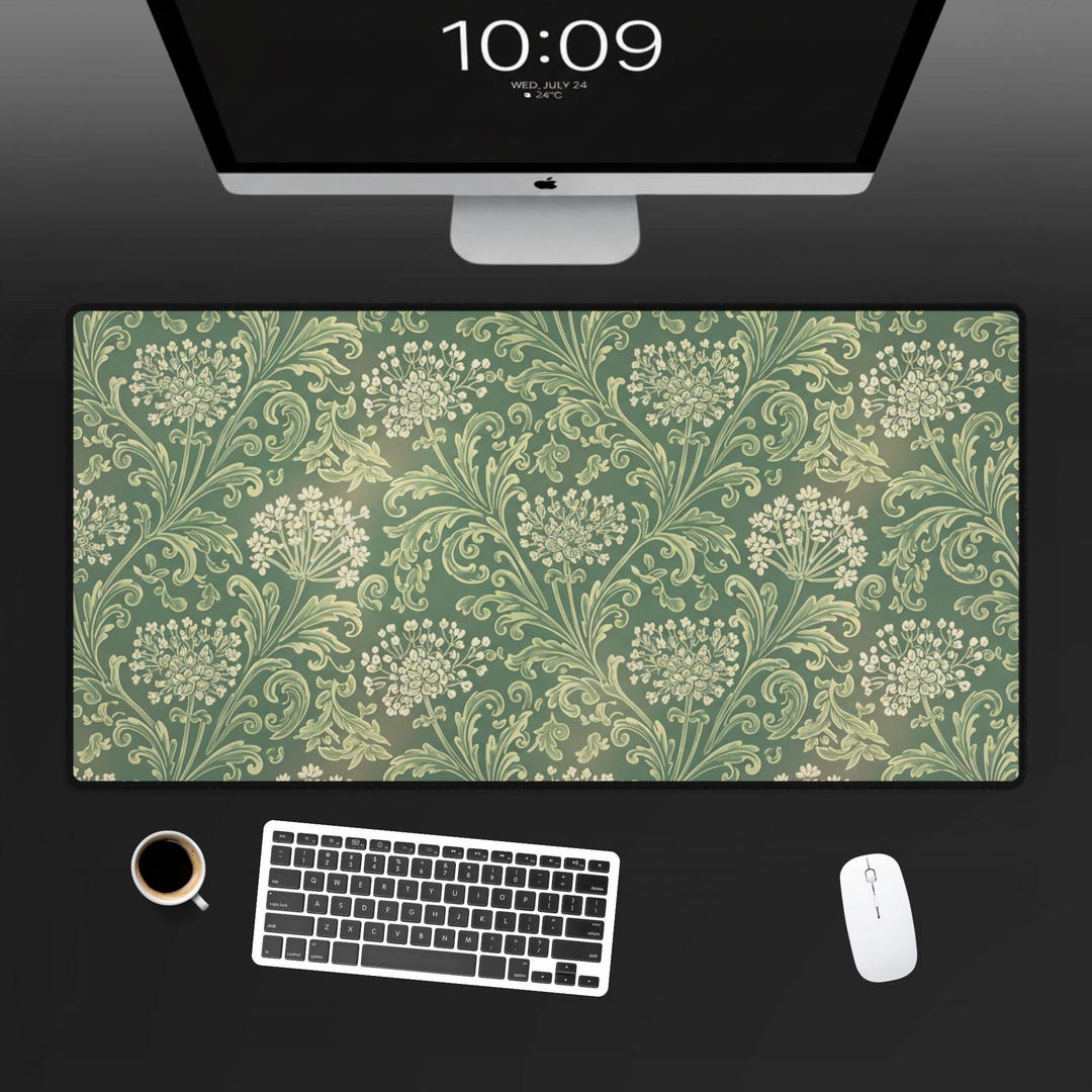 Floral Scroll Mouse Pad, Vintage Desk Mat, Botanical Art Desk Decor ...