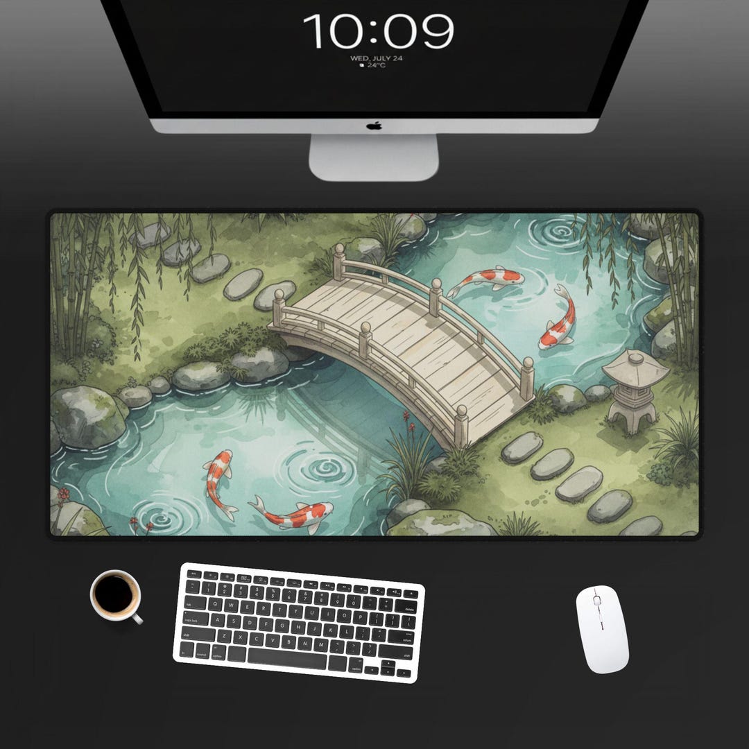 Japanese Garden Mouse Pad, Koi Pond Desk Mat, Zen Garden Aesthetic ...