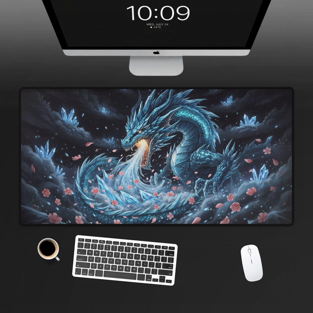 Ice Dragon Cherry Blossom Mouse Pad, Gaming Desk Mat XXL, Fantasy Desk ...