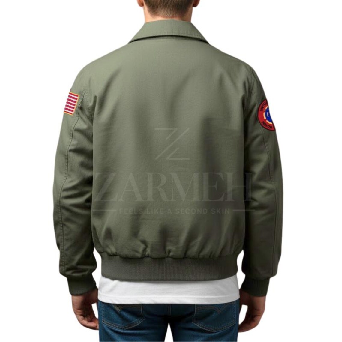 Olive Green Cotton Aviator Bomber Jacket - Handcrafted Military Style ...