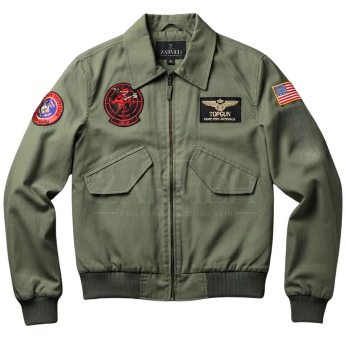 Olive Green Cotton Aviator Bomber Jacket - Handcrafted Military Style ...