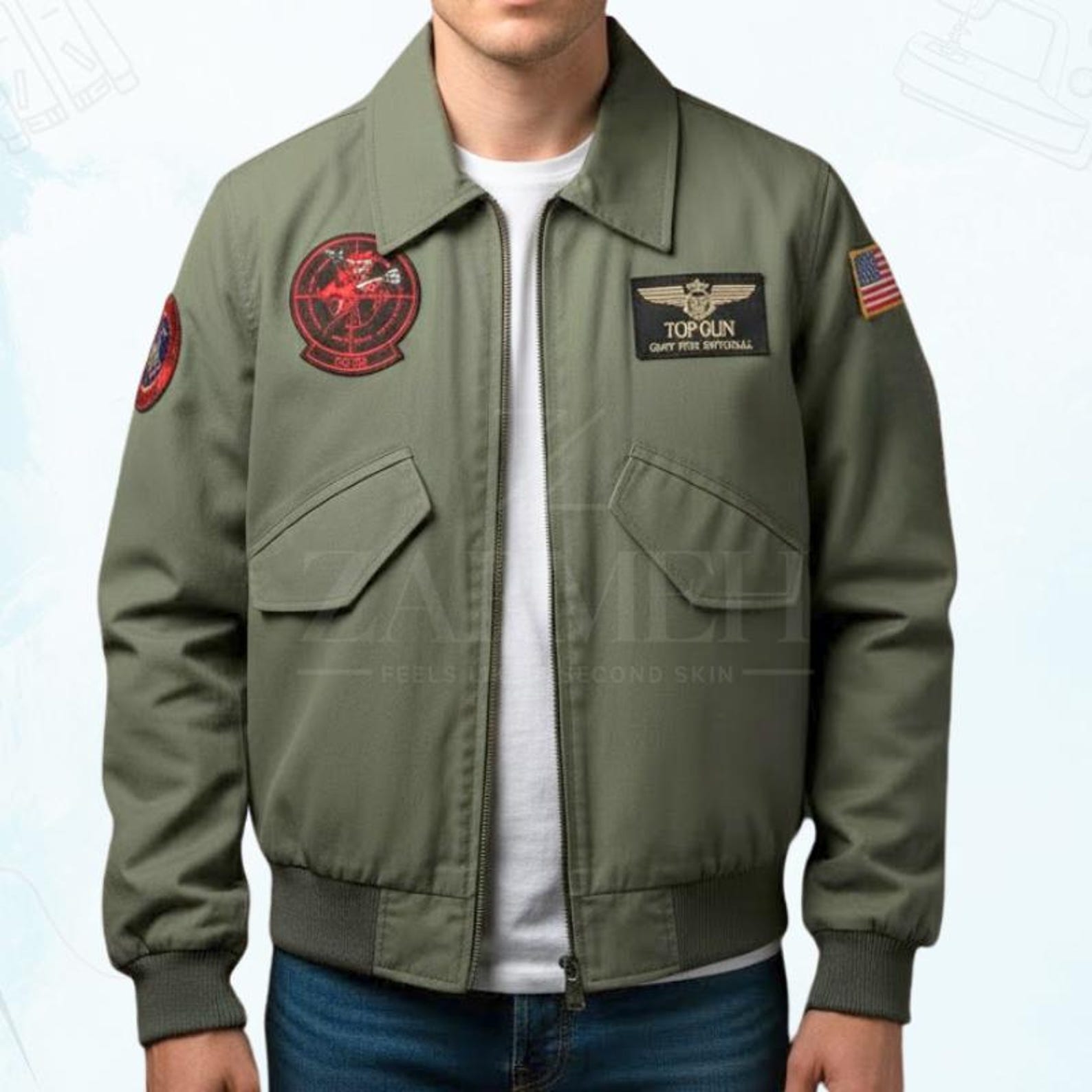 Olive Green Cotton Aviator Bomber Jacket - Handcrafted Military Style ...