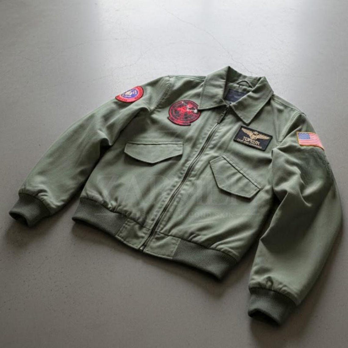 Olive Green Cotton Aviator Bomber Jacket - Handcrafted Military Style ...
