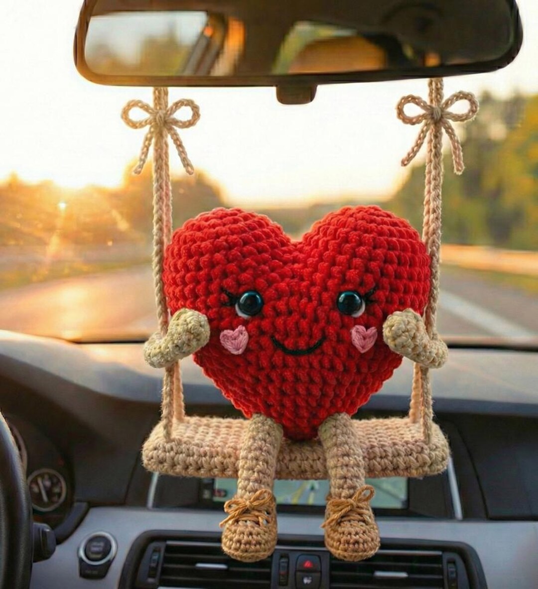 Heart Car Charm Crochet Pattern, Amigurumi Rearview Mirror Hanger ...