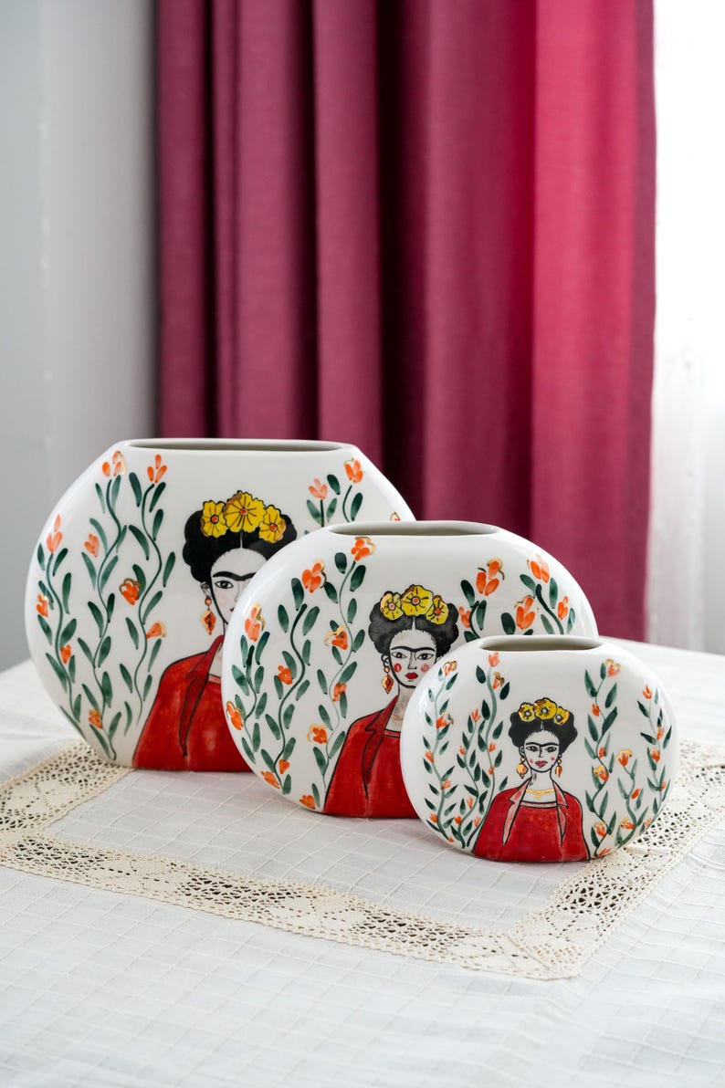 Handmade Frida Kahlo Style Ceramic Vase 24K Real Gold Details - Etsy