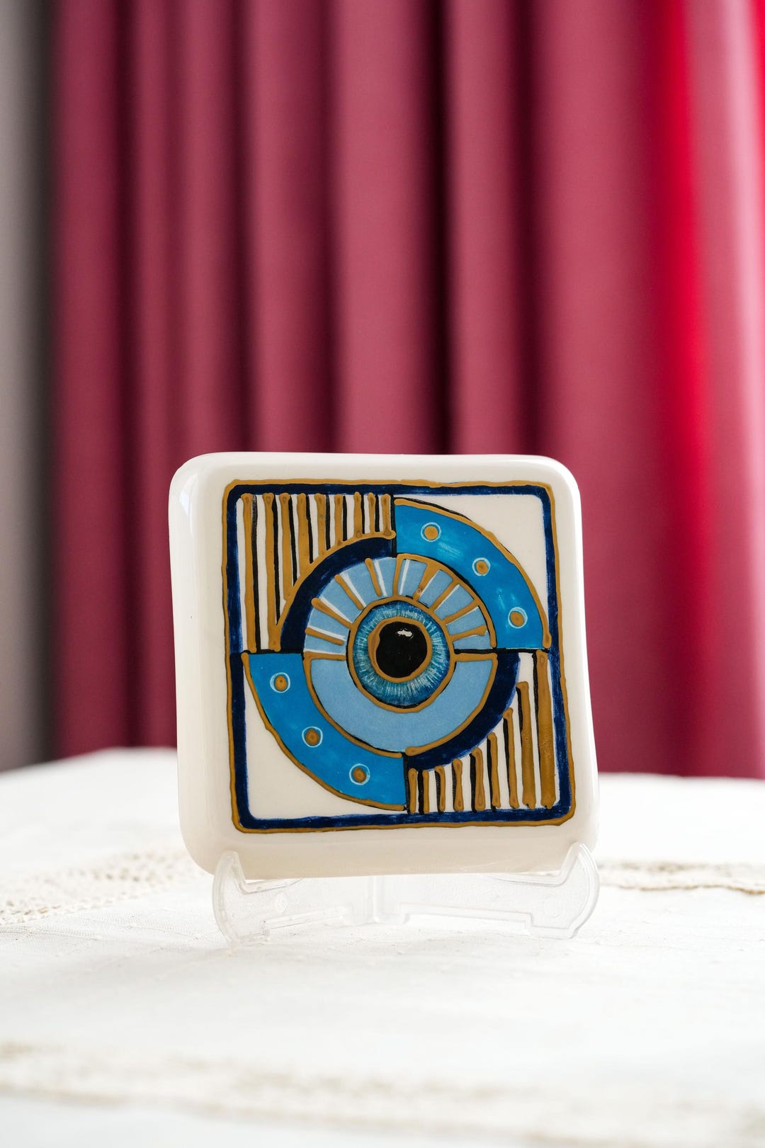 Handmade Ceramic Evil Eye Decor With 24K Gold – Modern Blue Protection ...