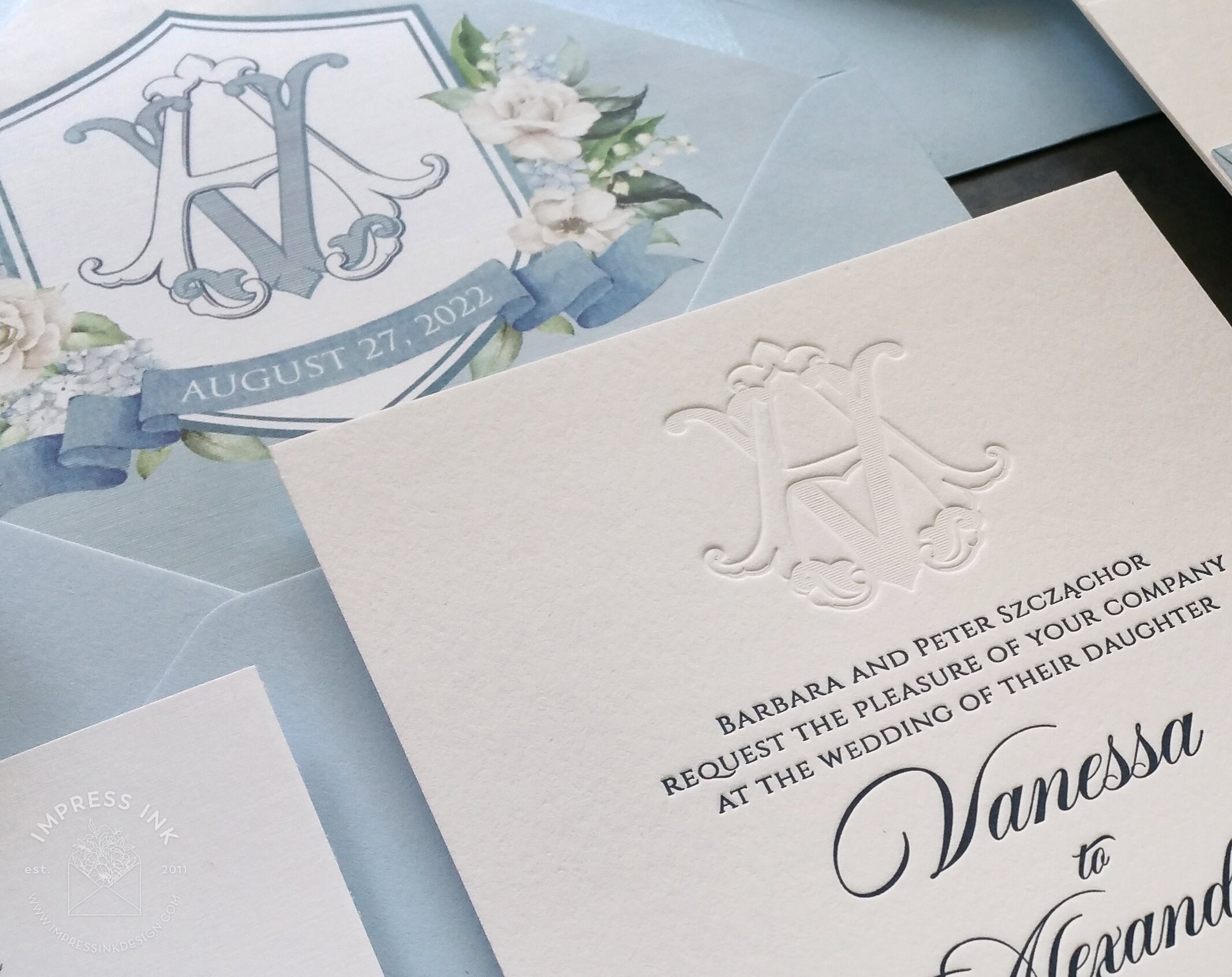 Elegant Classic Letterpress Monogram Wedding Invitation Sample ...