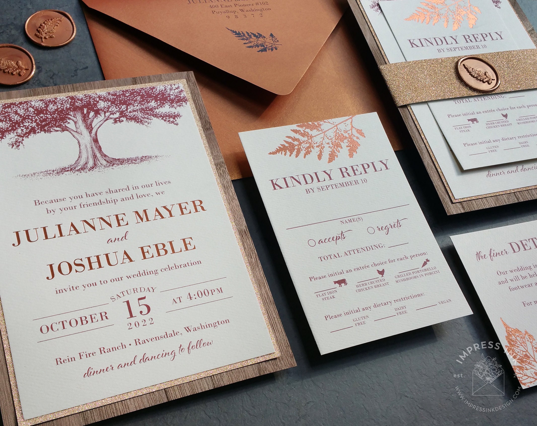 Oak Tree Wedding Invitation Sample Rustic Autumn Wedding Invites - Etsy