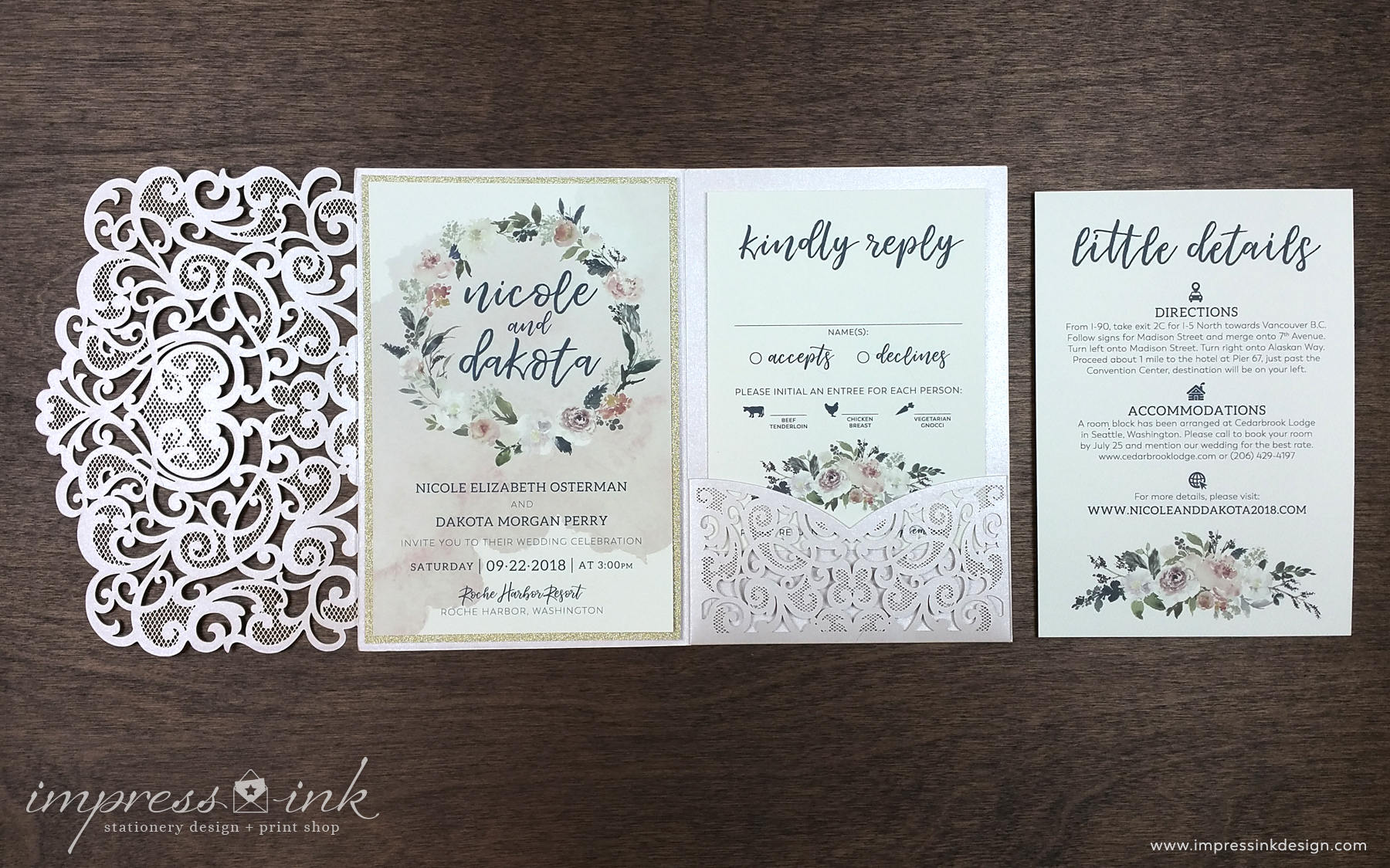 Bohemian Floral Watercolor Wedding Invitation Sample Flat, Laser Cut ...
