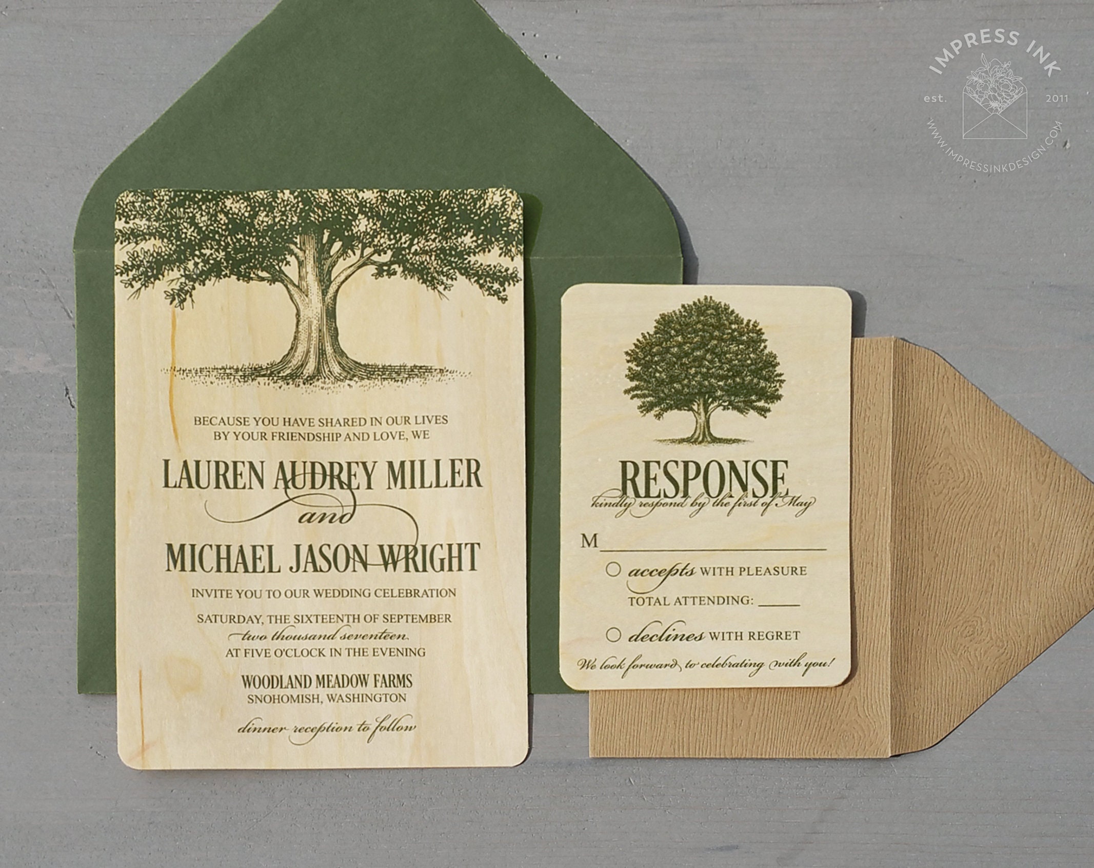 Oak Tree Wedding Invitation Sample Rustic Autumn Wedding Invites - Etsy