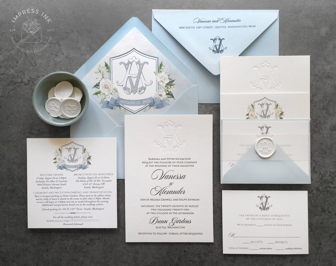 Elegant Classic Letterpress Monogram Wedding Invitation Sample ...