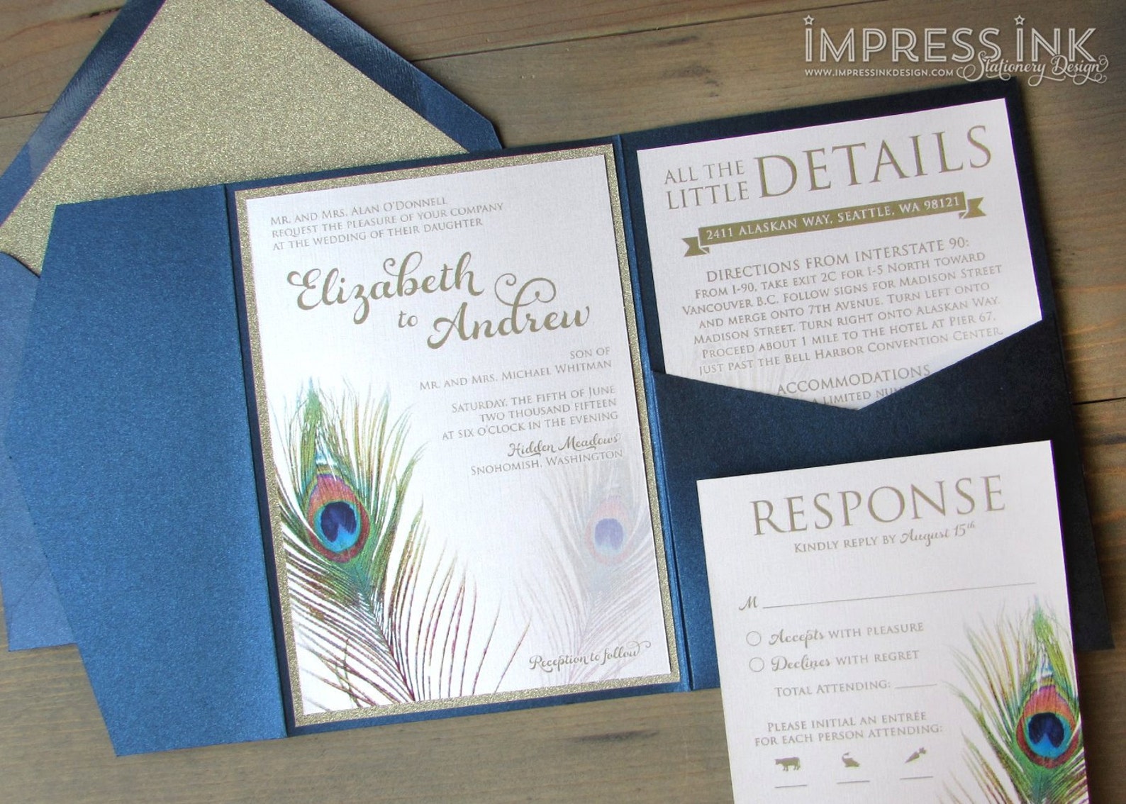 Peacock Feather Wedding Invitation Sample Flat or Pocket - Etsy