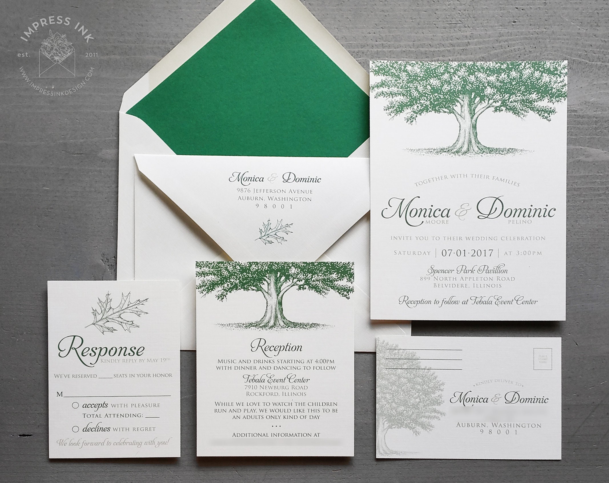 Oak Tree Wedding Invitation Sample Rustic Autumn Wedding Invites - Etsy