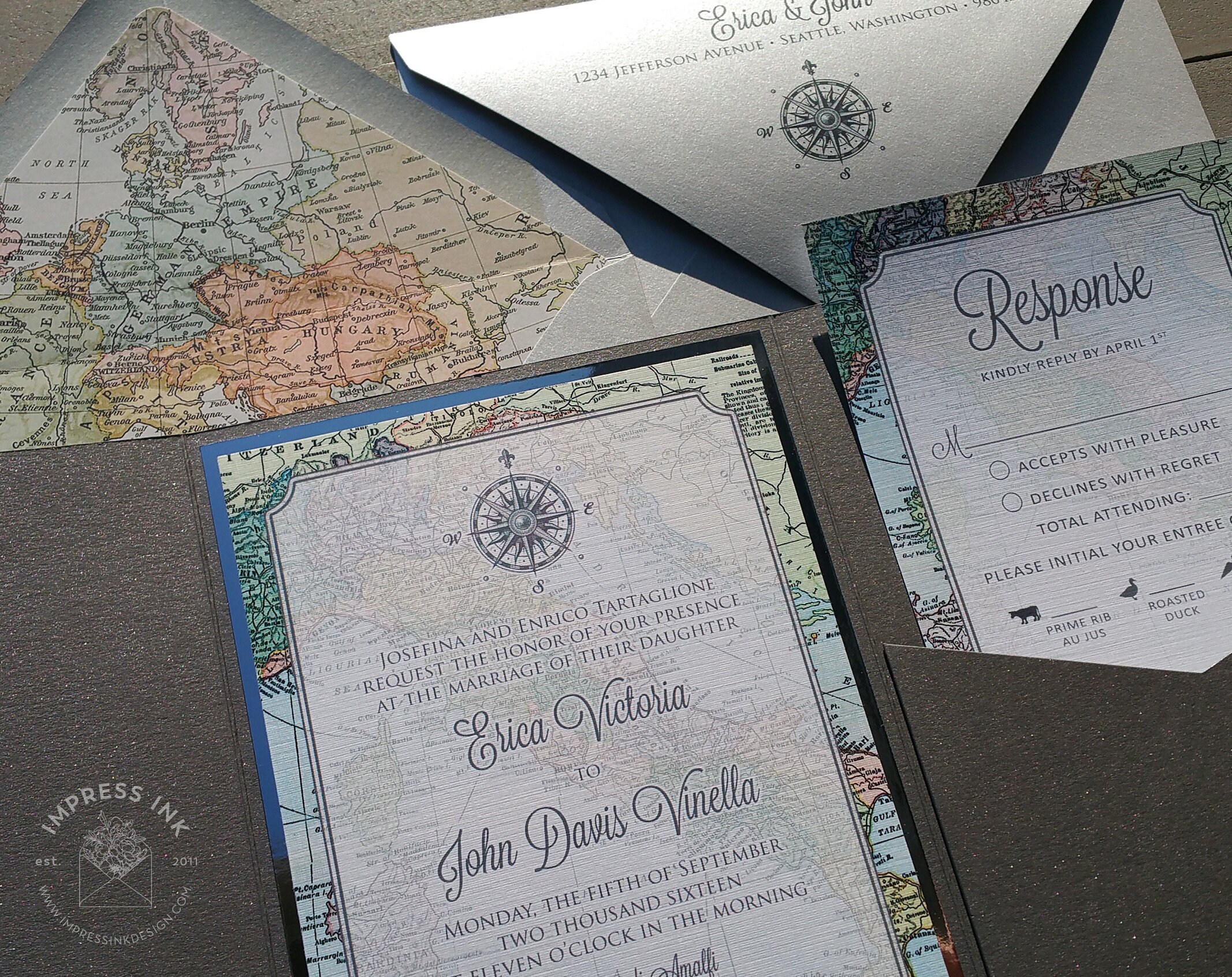 Vintage Map Wedding Invitation Sample Nautical Compass - Etsy