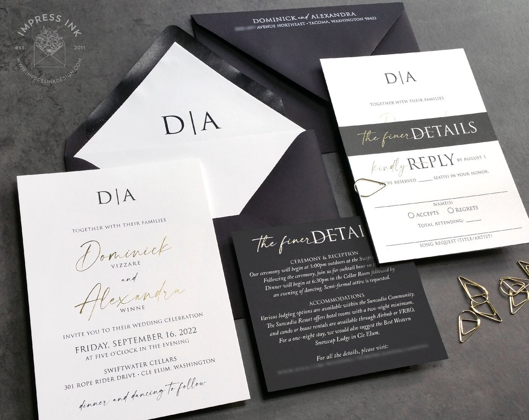 Elegant Modern Black and White Wedding Invitation Sample | Minimalist ...