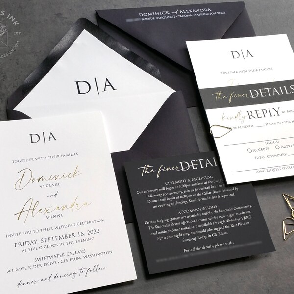 Modern Black Wedding Invitation Sample - Etsy Modern Black Wedding Invitation Sample - Etsy