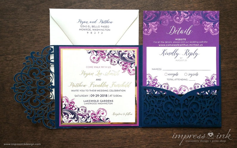 Filigree Flourish Wedding Invitation Sample | Flat, Laser Cut or Pocket ...