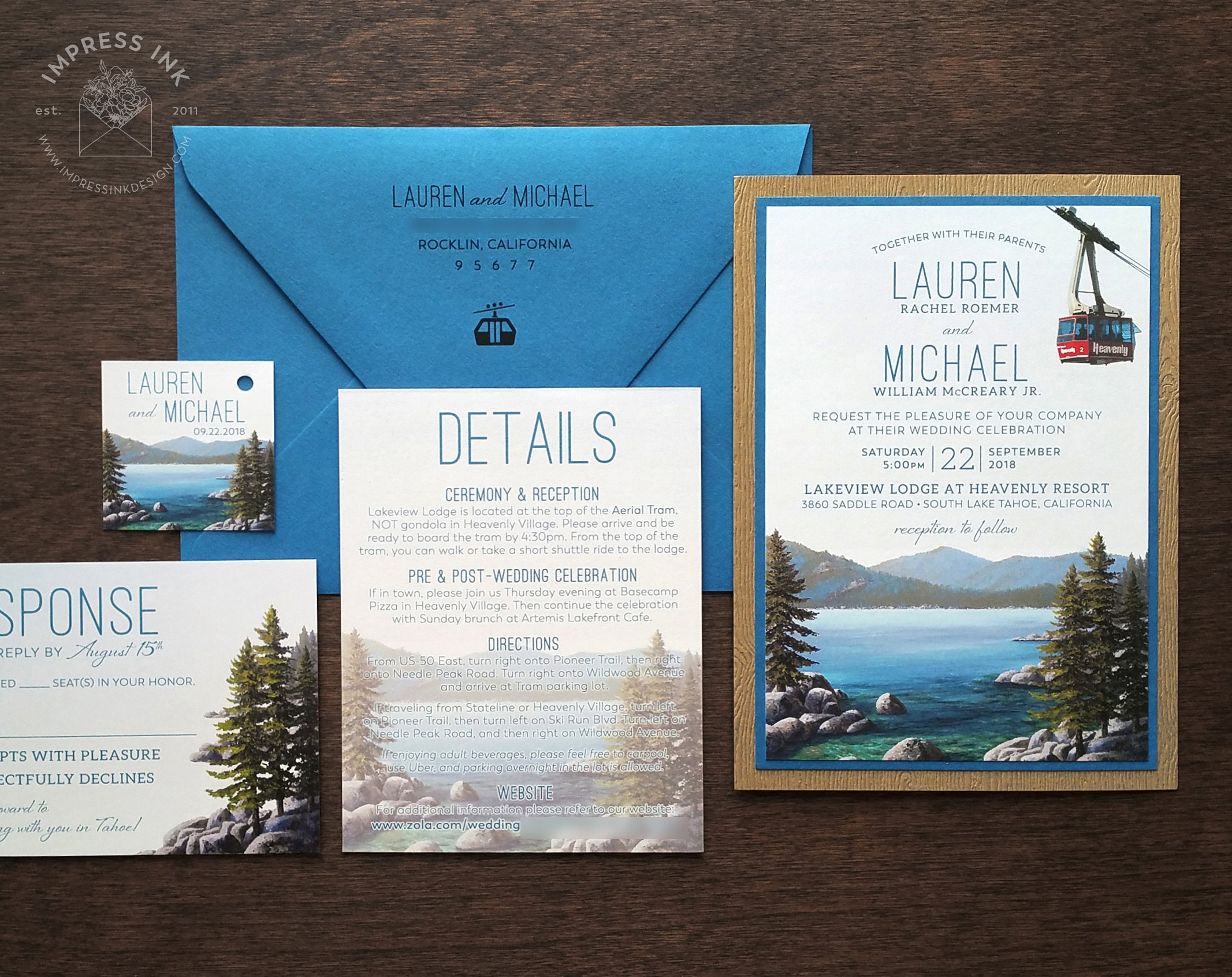 Lake Tahoe Wedding Invitation Sample Acrylic Clear Plastic Cards Rustic ...