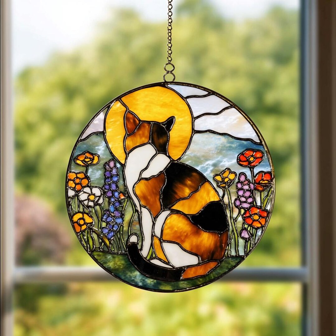 Calico Cat Suncatcher, Good Luck Cat Gift, Tricolor Kitty Window ...
