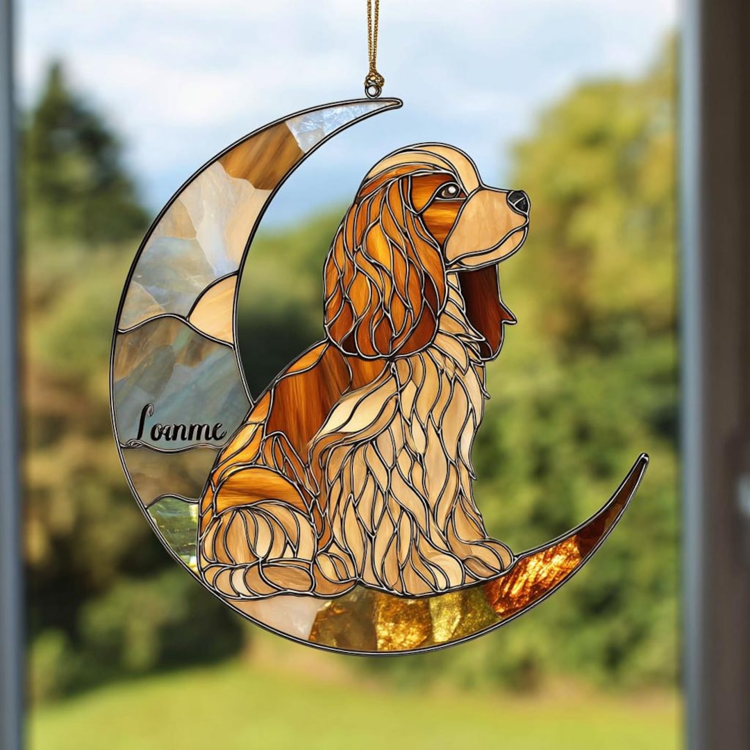 Cocker Spaniel on Moon Suncatcher, Personalized Pet Memorial Gift ...