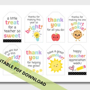 Teacher Appreciation Gift Tags & Treat Tags | Printable PDF Download - Etsy