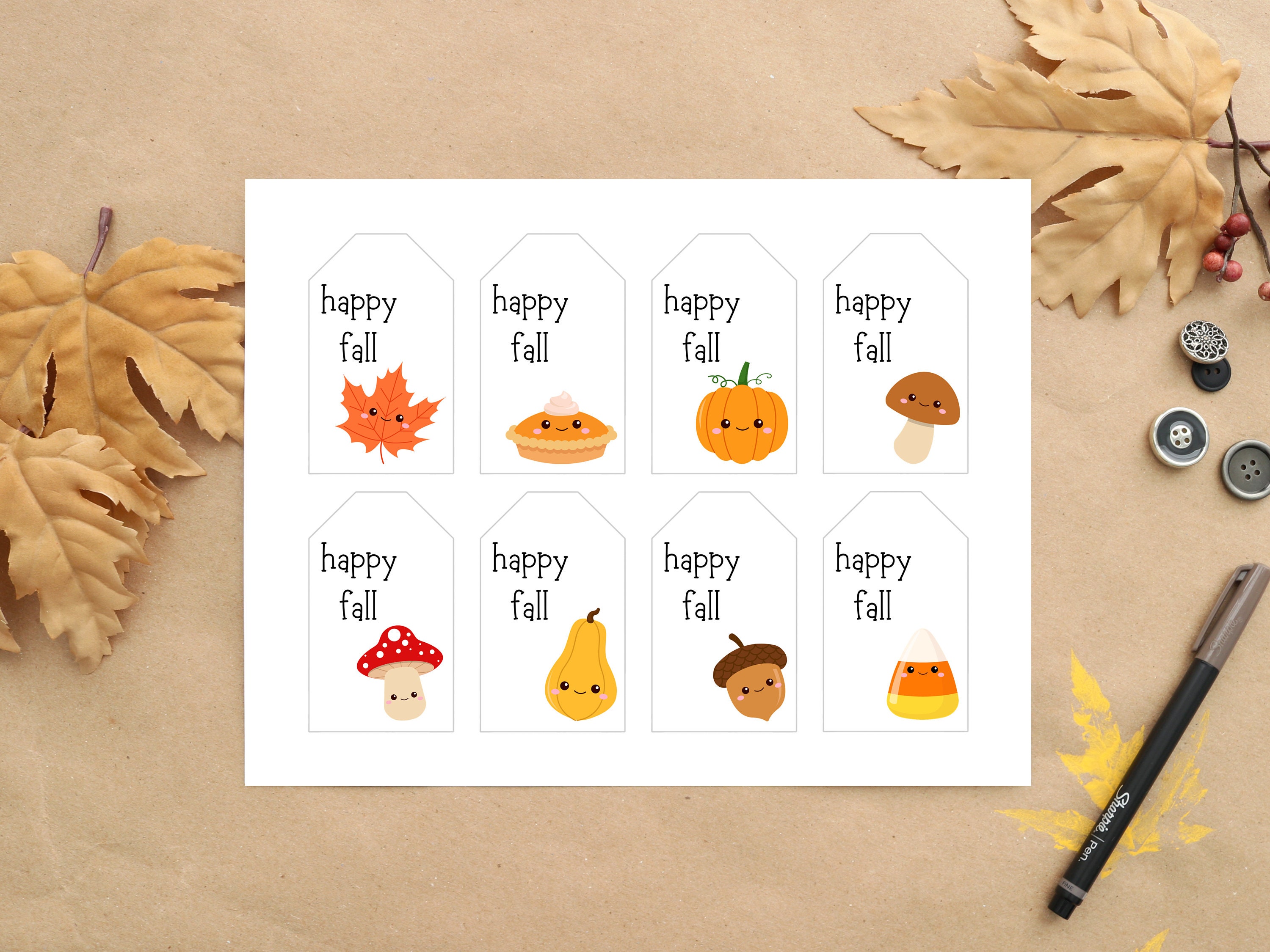 Happy Fall Gift Tags & Treat Tags | Cute Icons | Printable PDF Download ...